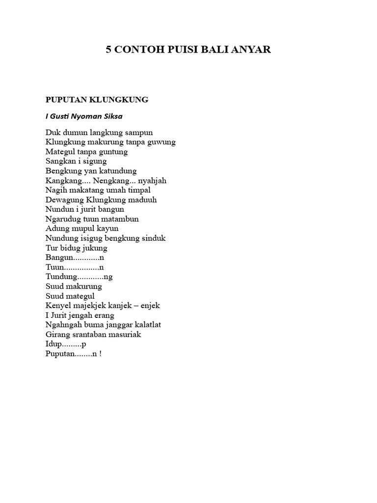 5 Puisi Bali Anyar | PDF