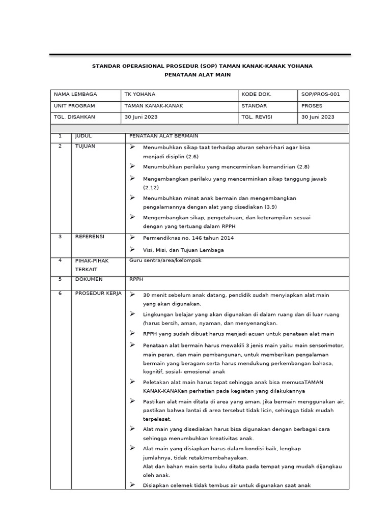 Sop TK Yohana 2023 | PDF