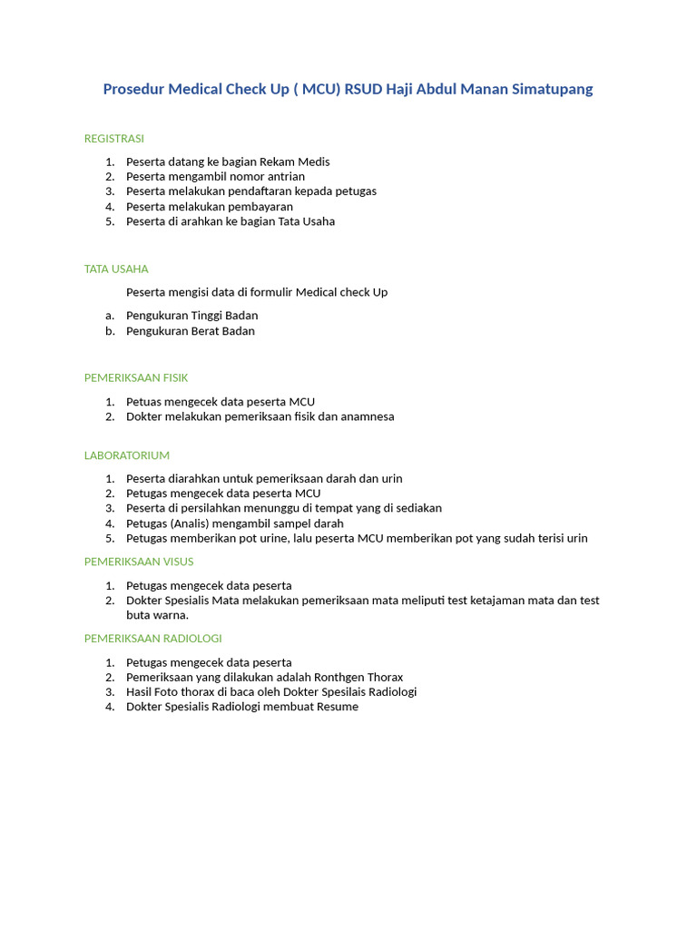 Prosedur Medical Check Up | PDF
