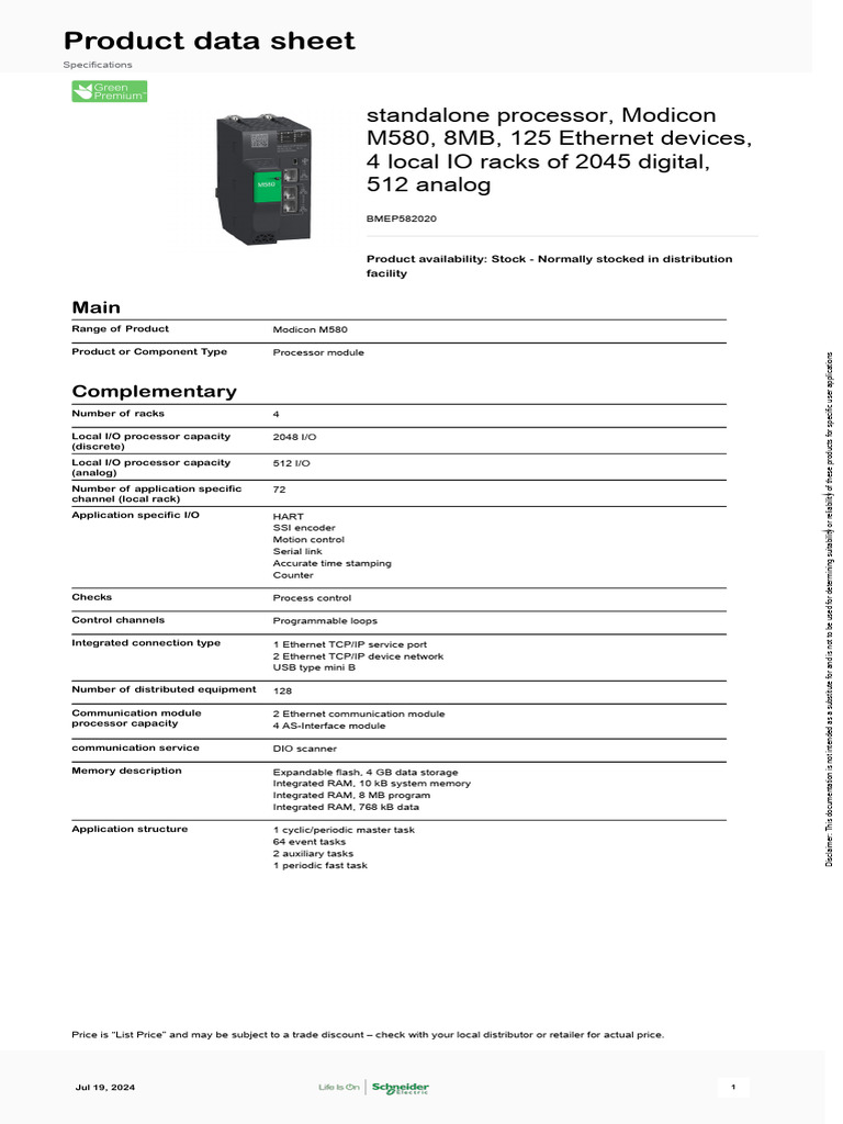 Schneider Electric - Modicon-M580-PAC-Controller - BMEP582020 | PDF
