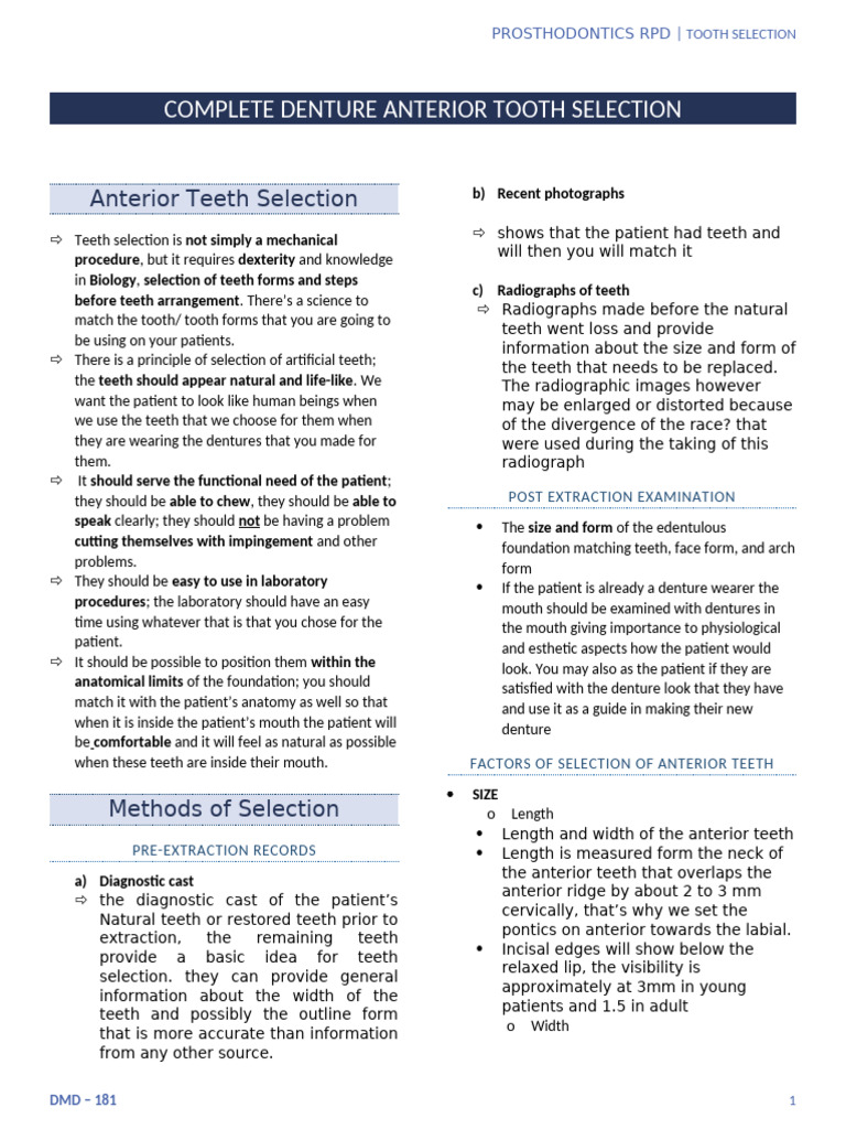 8 Tooth Selection | PDF