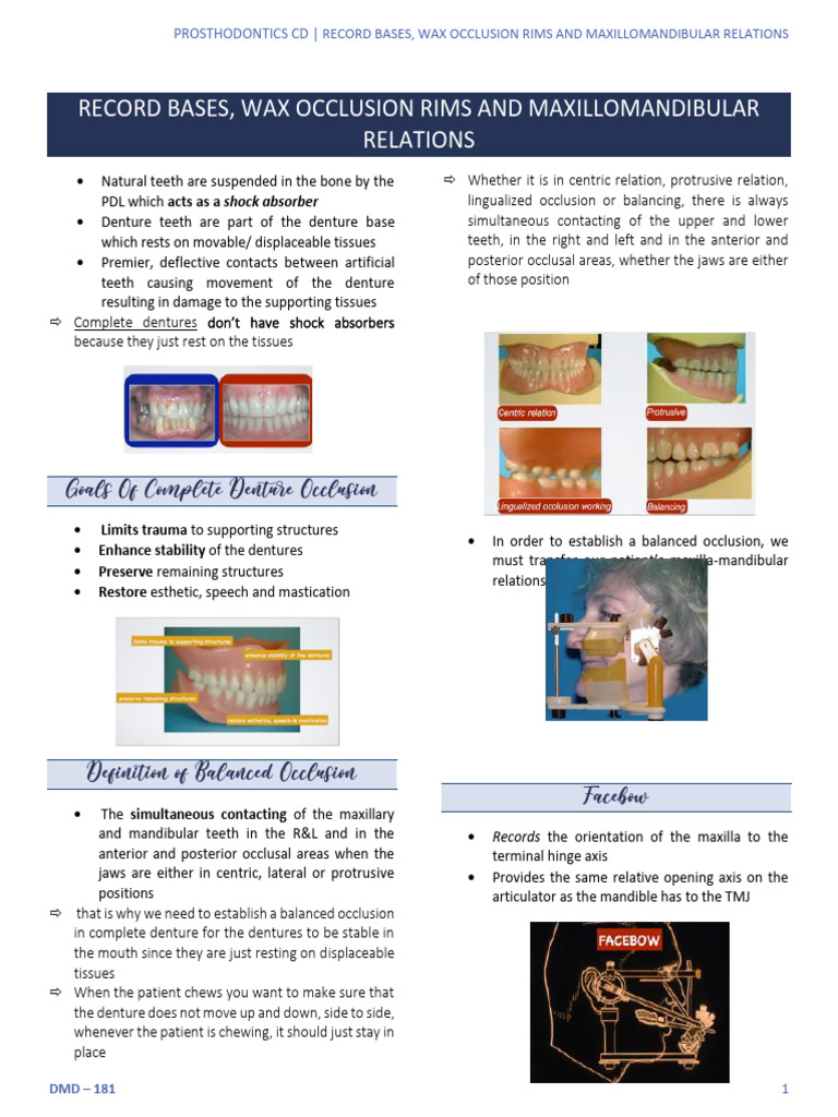 7 Record Bases Wax Occlusion Maxillomandibular Relations | PDF