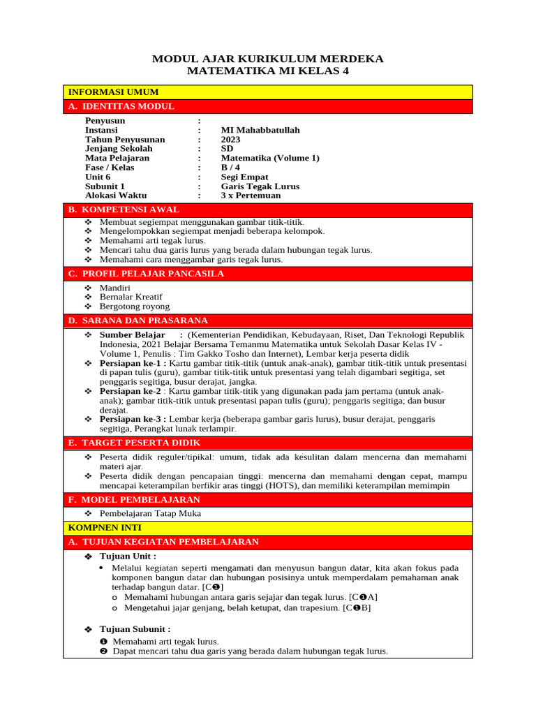 Modul MTK 4 Garis | PDF