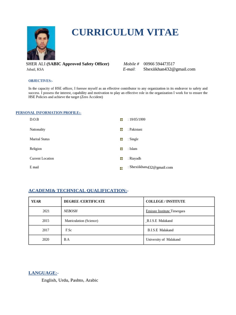 Sher Ali Resume 5593 | PDF