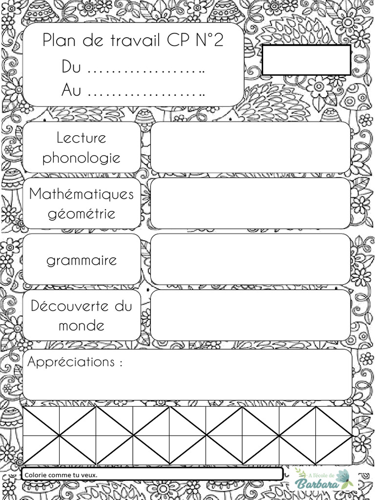 Plan de Travail CP 2 À L'école de Barbara | PDF