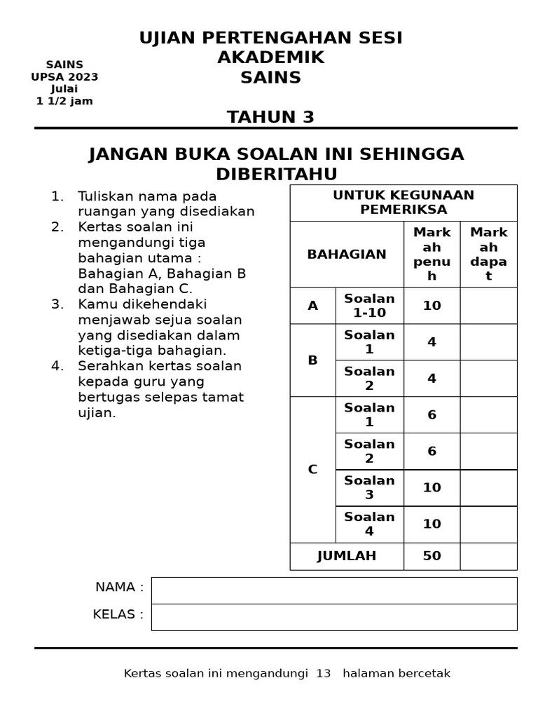Upsa Tahun 3 | PDF