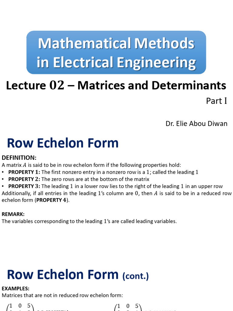 Lecture02 - Matrices and Determinants 1 - Part 3 | PDF