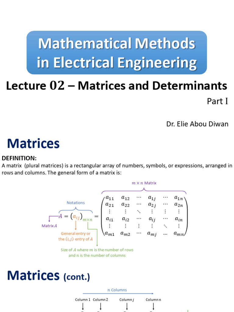 Lecture02 - Matrices and Determinants 1 - Part 1 | PDF