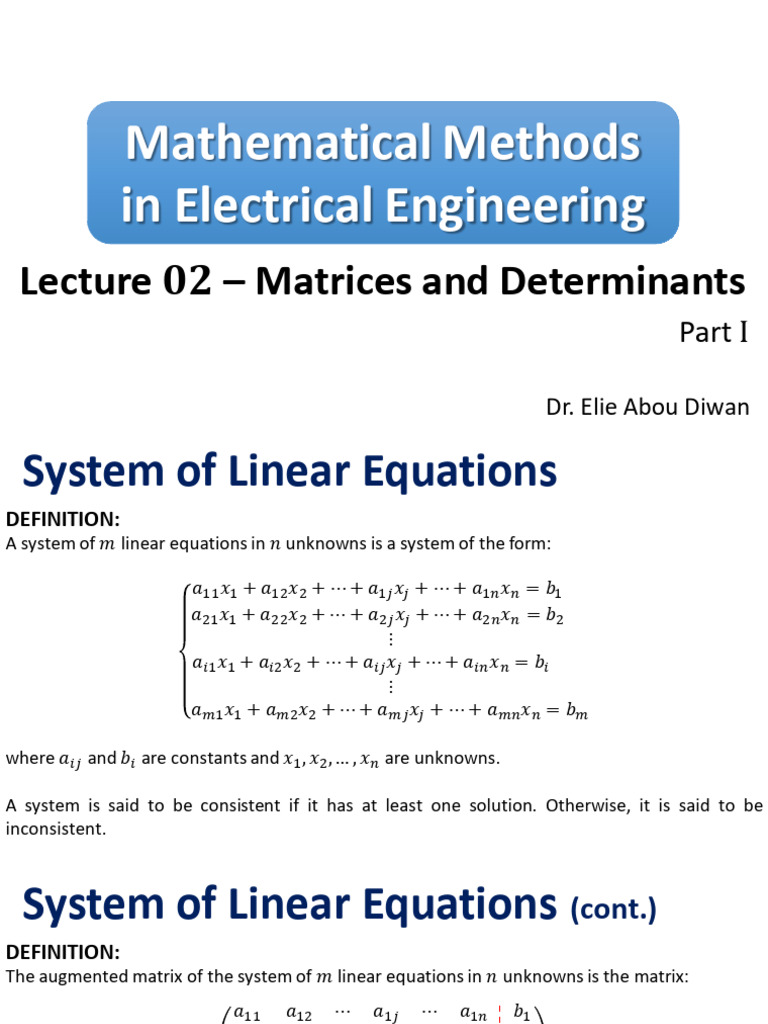 Lecture02 - Matrices and Determinants 1 - Part 2 | PDF