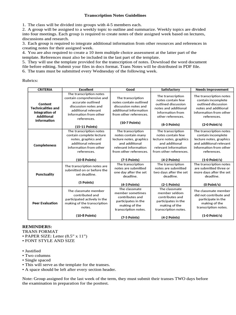 Transcription Notes Guidelines 1 | PDF
