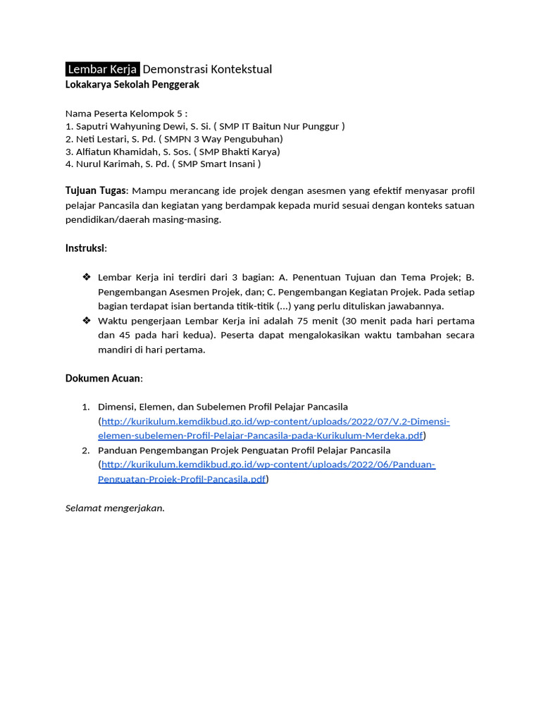 Kelompok 5 - Lembar Kerja Demonstrasi Kontekstual - Merancang Projek | PDF