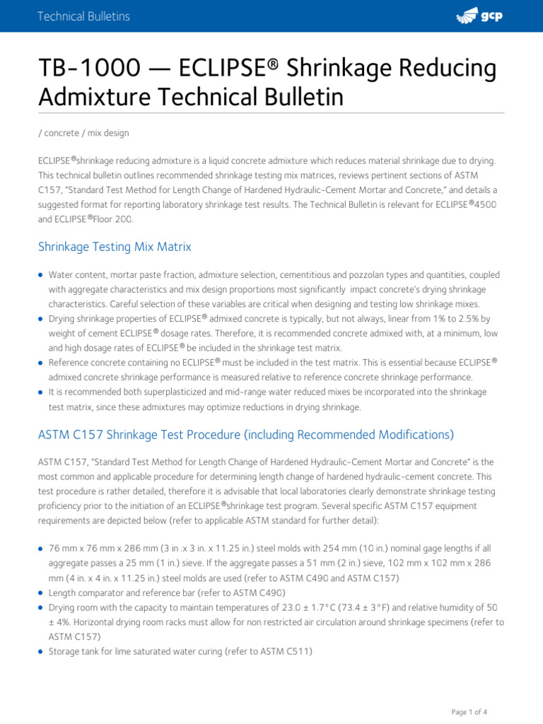 GCPAT TB 1000 Eclipse Shrinkage Reducing Admixture Technical Bulletin ...
