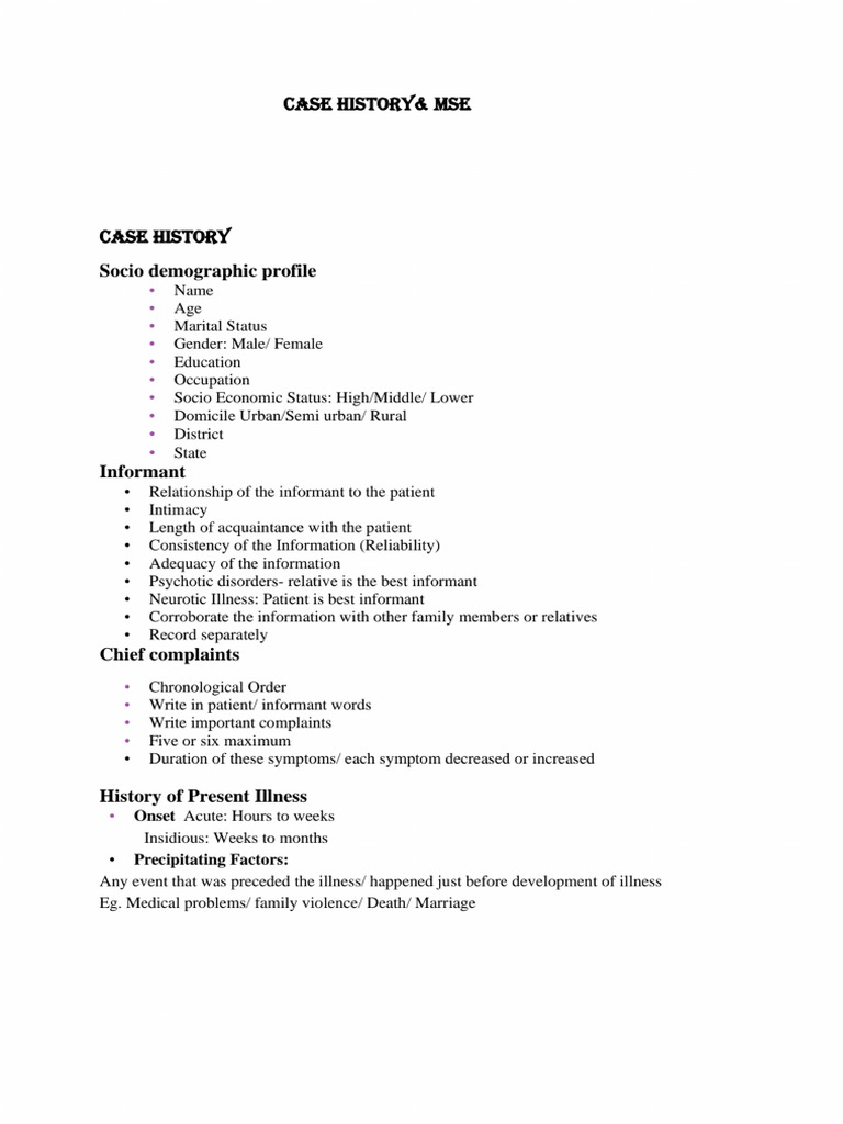 Case History and MSE Last and Final Part | PDF