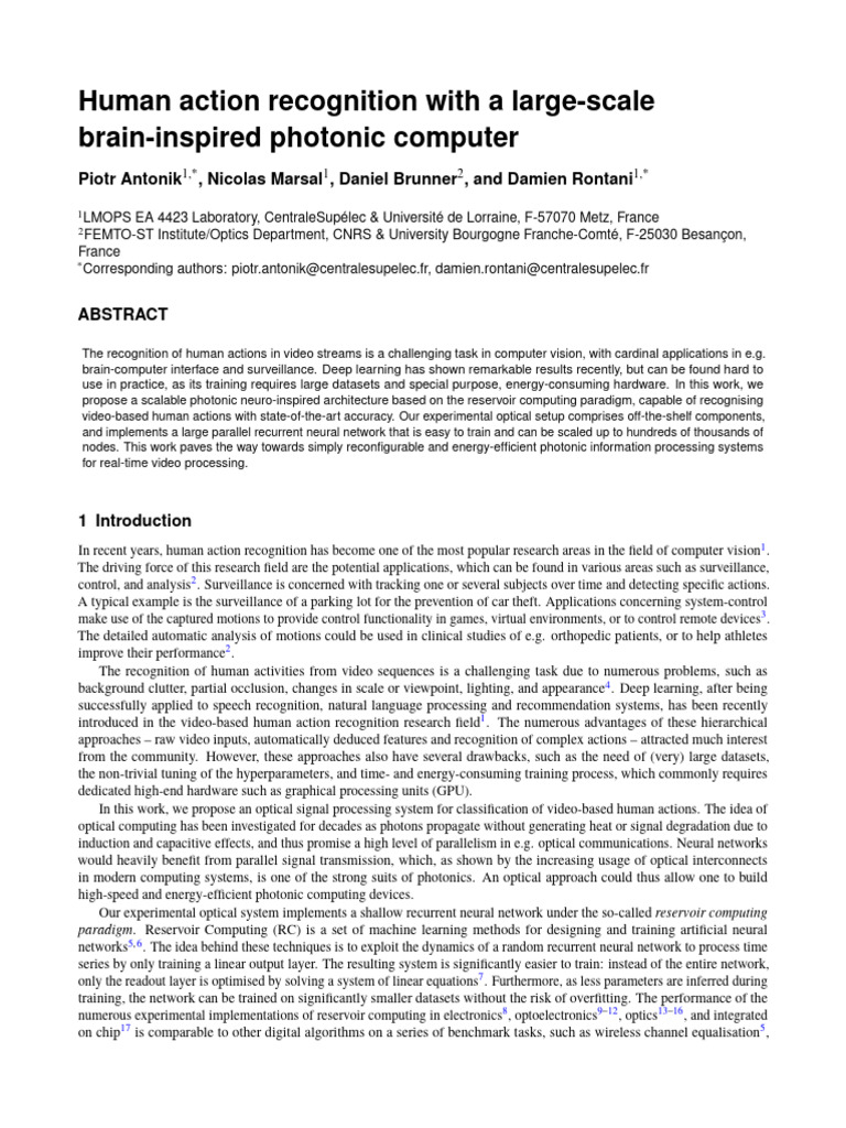 Human Action Recognition With A Large Scale Brain Inspired Photonic