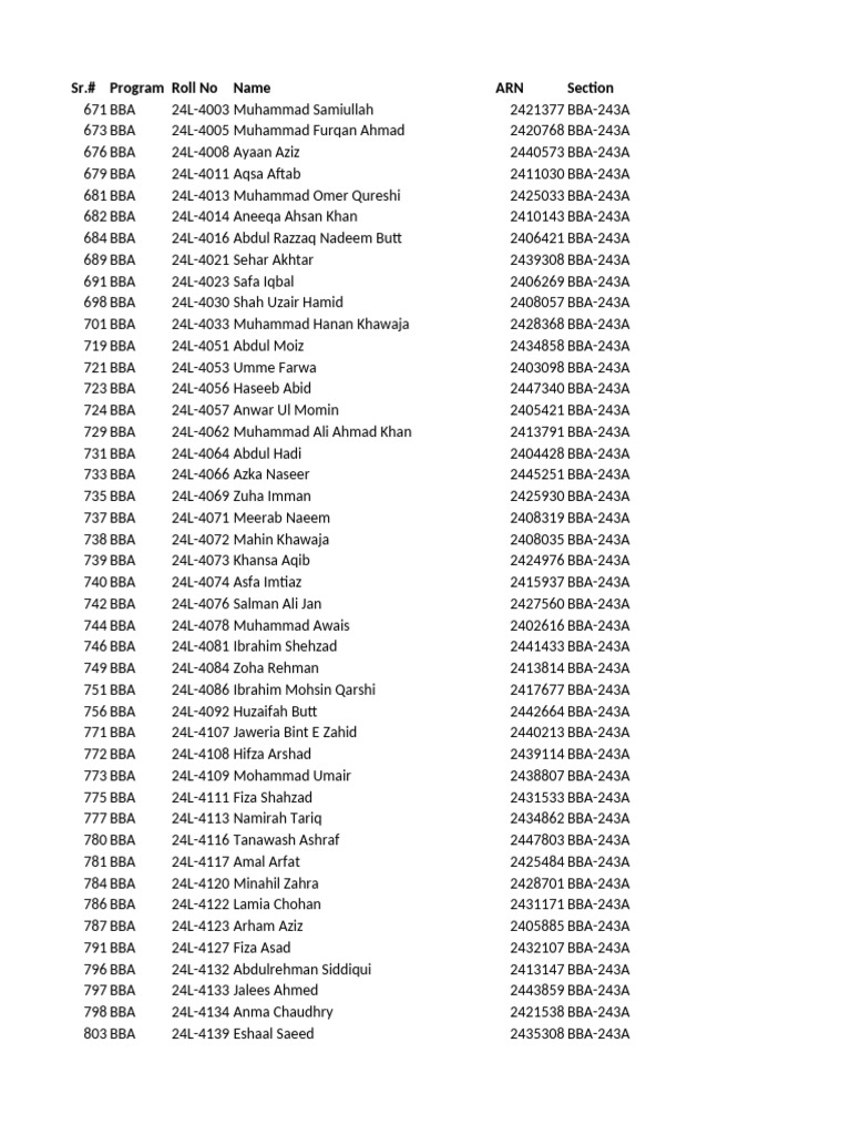 Batch 2024 Section List Latest | PDF