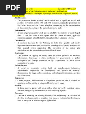 America The Story Of Us Episode 4 Division Worksheet Bachelor Couple
