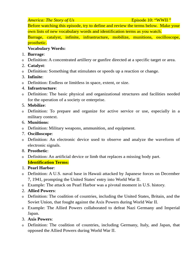 America The Story of Us. Episode 10 "WWII" | PDF