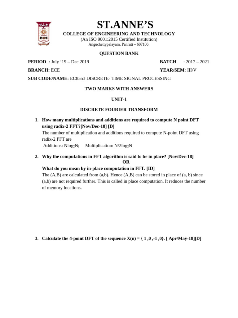 DSP 2mark &ans | PDF