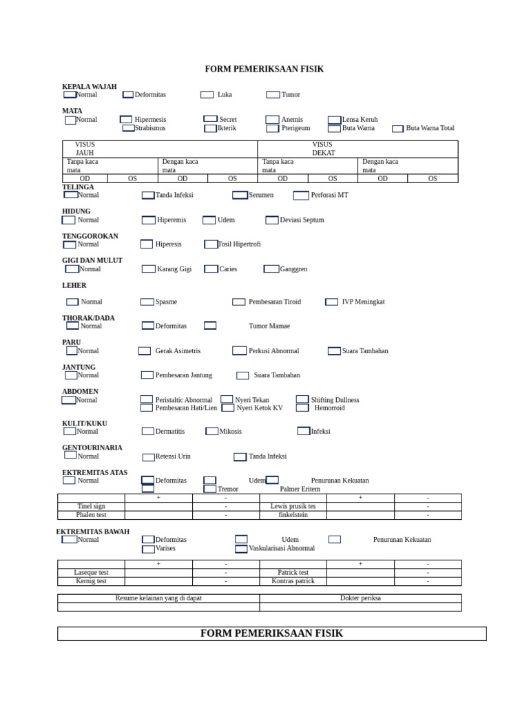 Form Pemeriksaan Fisik Fix | PDF
