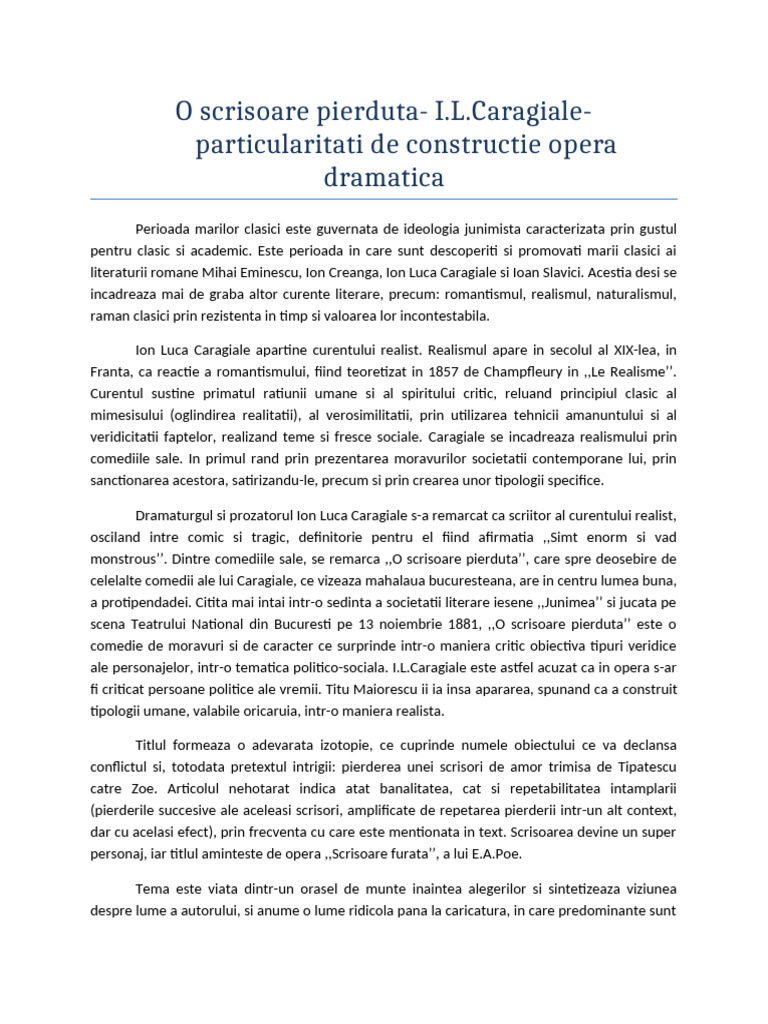 O Scrisoare Pierduta | PDF