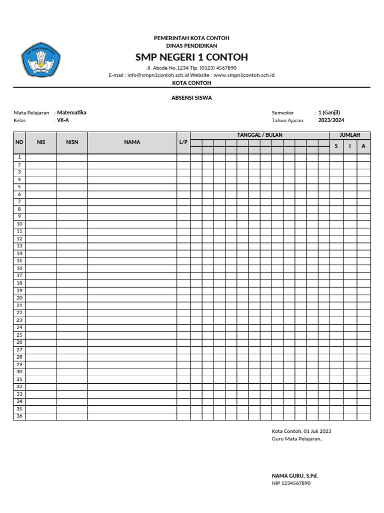 Contoh Absensi Siswa | PDF