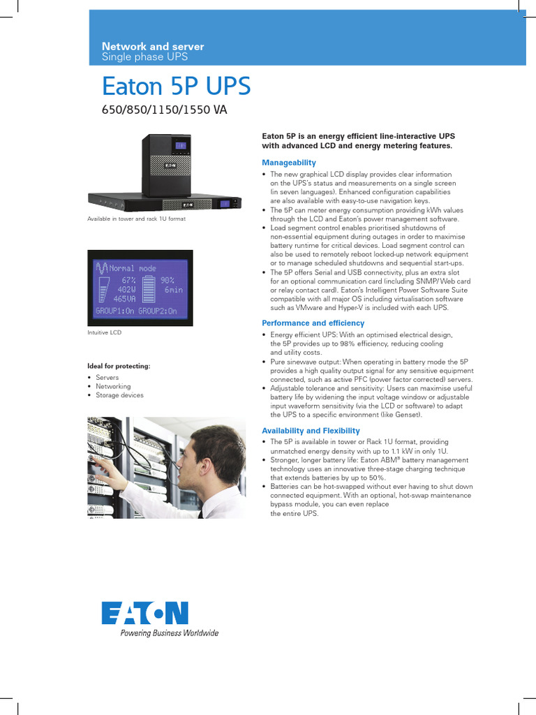 Eaton 5p Ups Datasheet | PDF