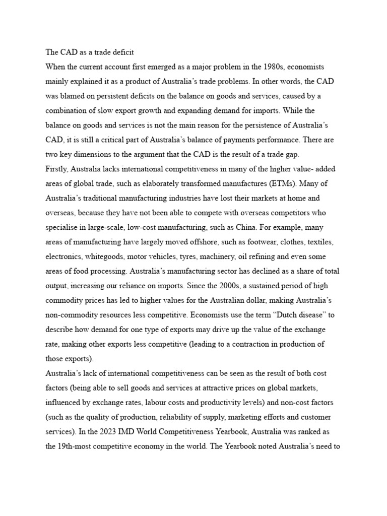 The Cad As A Trade Deficit HSC Economics | PDF