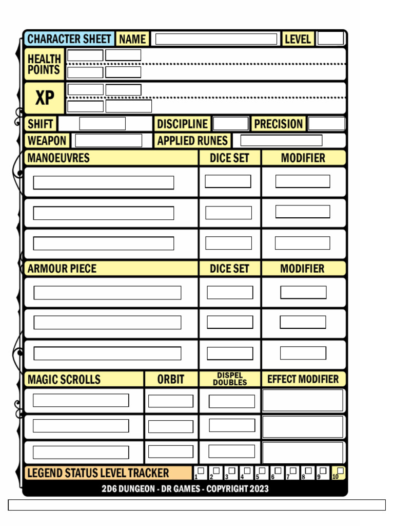 Gwyd 2d6 Dungeon Character Sheet v3 No Text | PDF