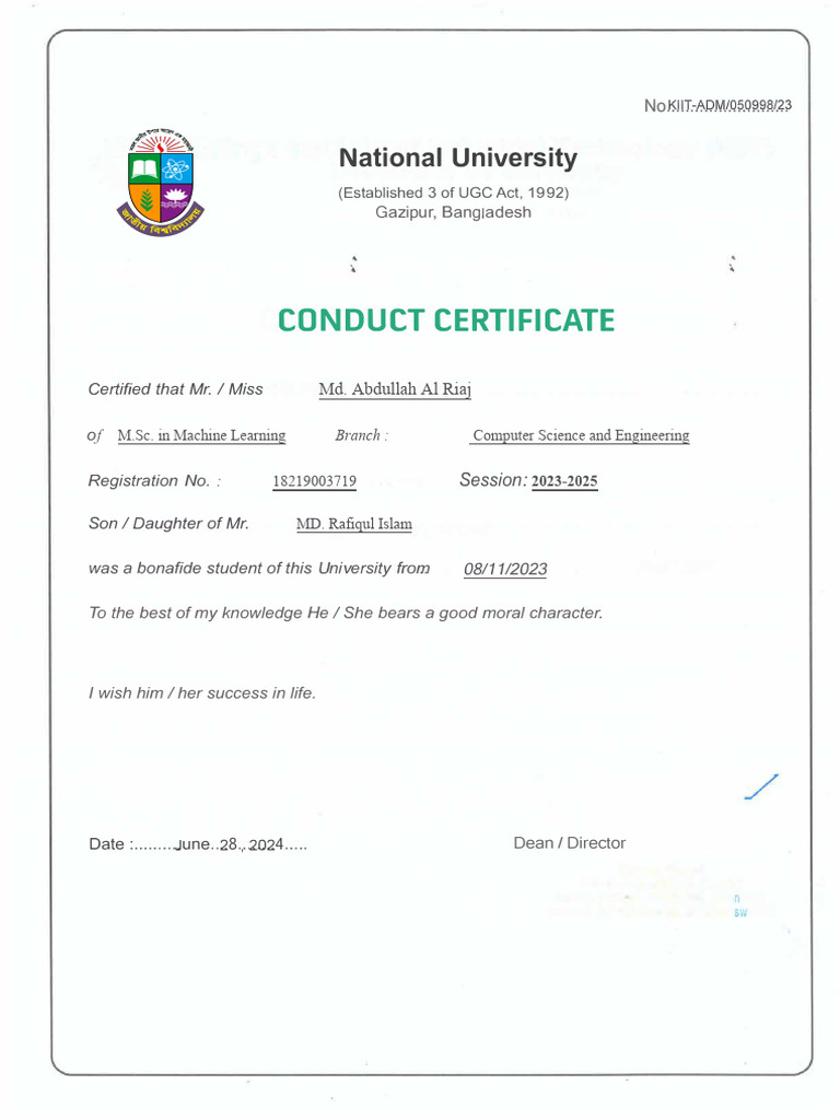 Conduct Certificate | PDF