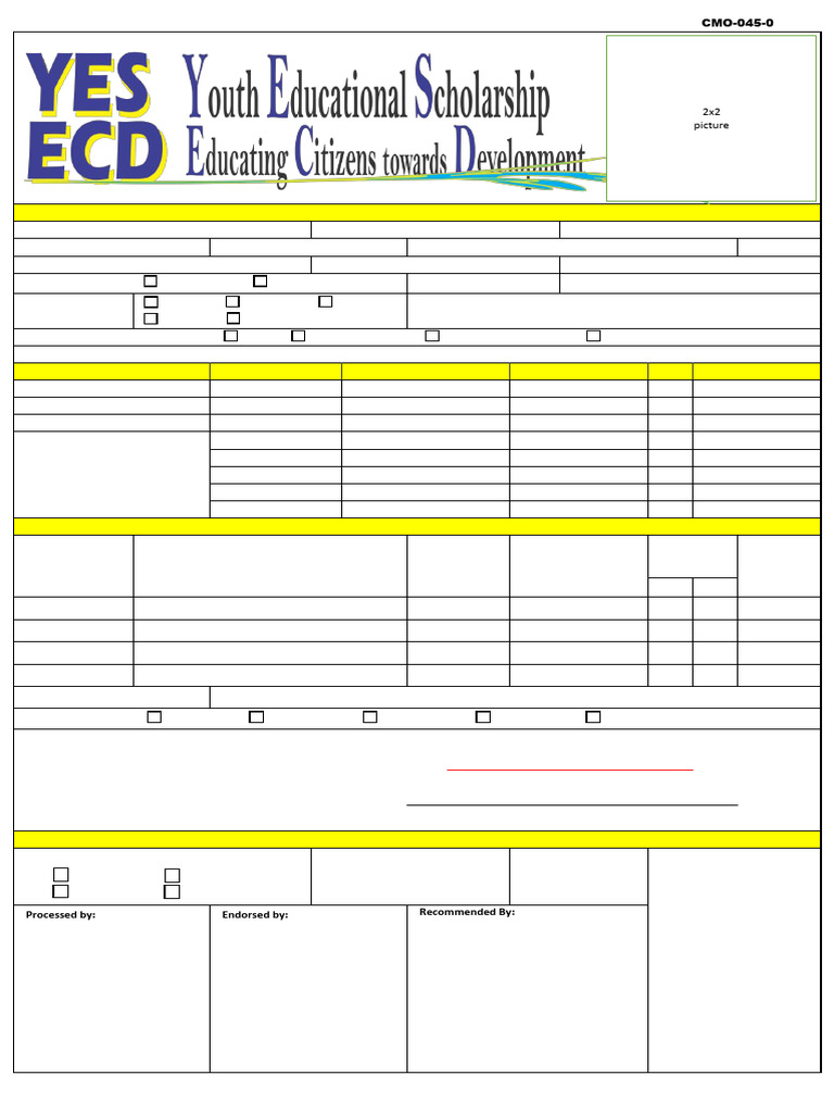 YES-ECD Scholarship Application Form 2024 | PDF