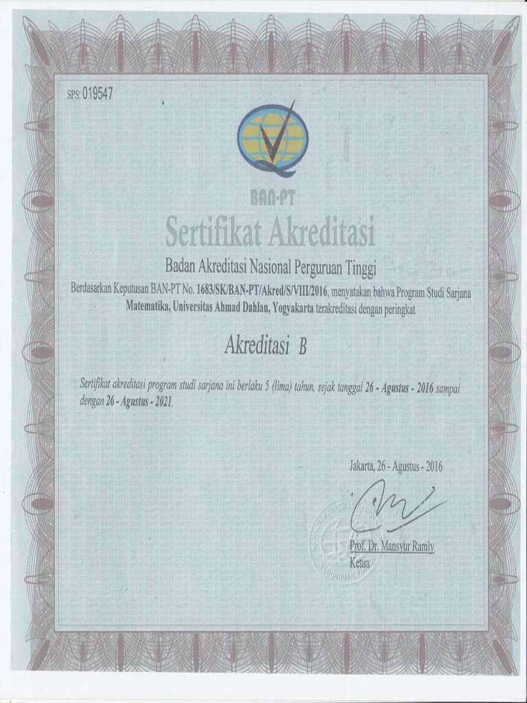 Matematika s1 Sertifikat Dan SK 2016 | PDF