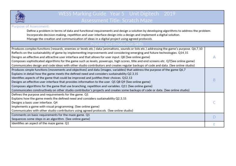 Maze Game Marking Guide | PDF