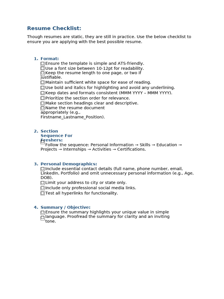 Resume Checklist | PDF