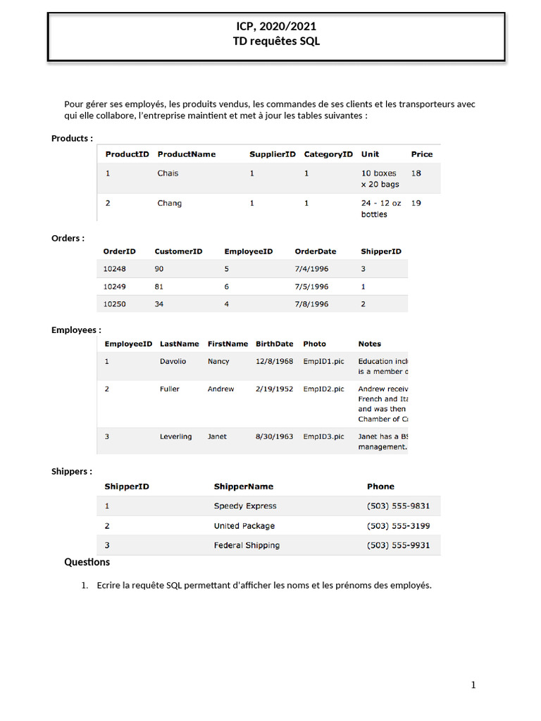 TD SQL Correction 2021 | PDF