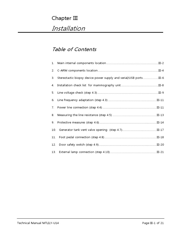 Mammography Unit Model Lilyum INSTALLATION | PDF