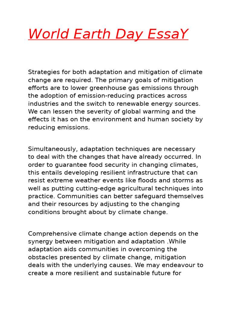 World Earth Day Essay | PDF