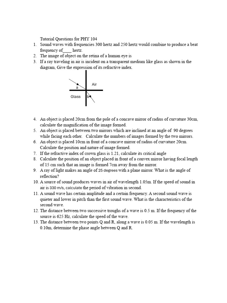 PHY104 Tutorial Questions | PDF