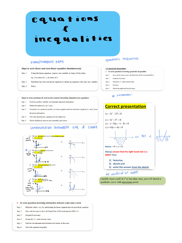 Simultaneous Equations and Inequalities Notes | PDF