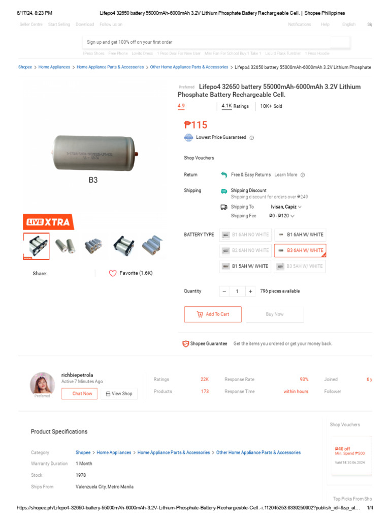 Lifepo4 32650 battery 55000mAh-6000mAh 3.2V Lithium Phosphate Battery ...