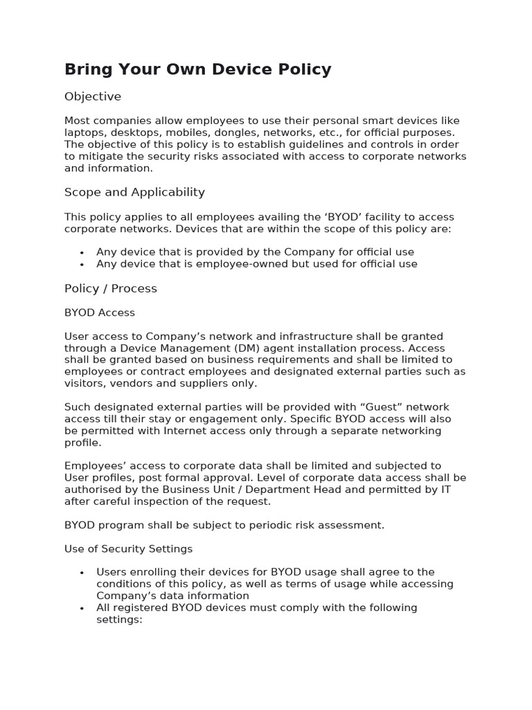 Bring Your Own Device Policy | PDF | Computer Security | Security