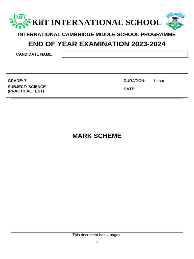 Grade 7 Practical Paper Markscheme - Ms | PDF
