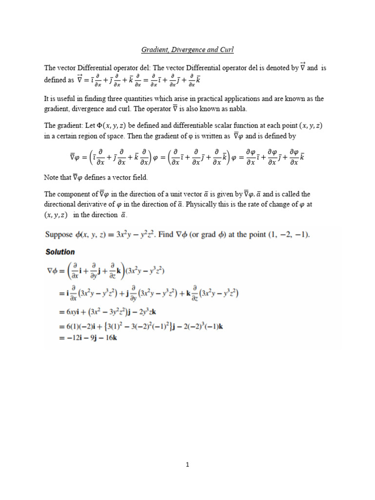 Lecture Sheet - Gradient - Divergenve - Curl | PDF