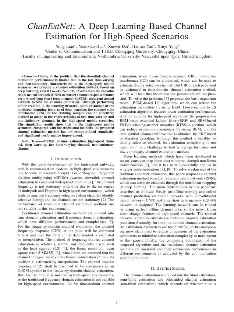 ChanEstNet A Deep Learning Based Channel Estimation | PDF ChanEstNet A Deep Learning Based Channel Estimation | PDF