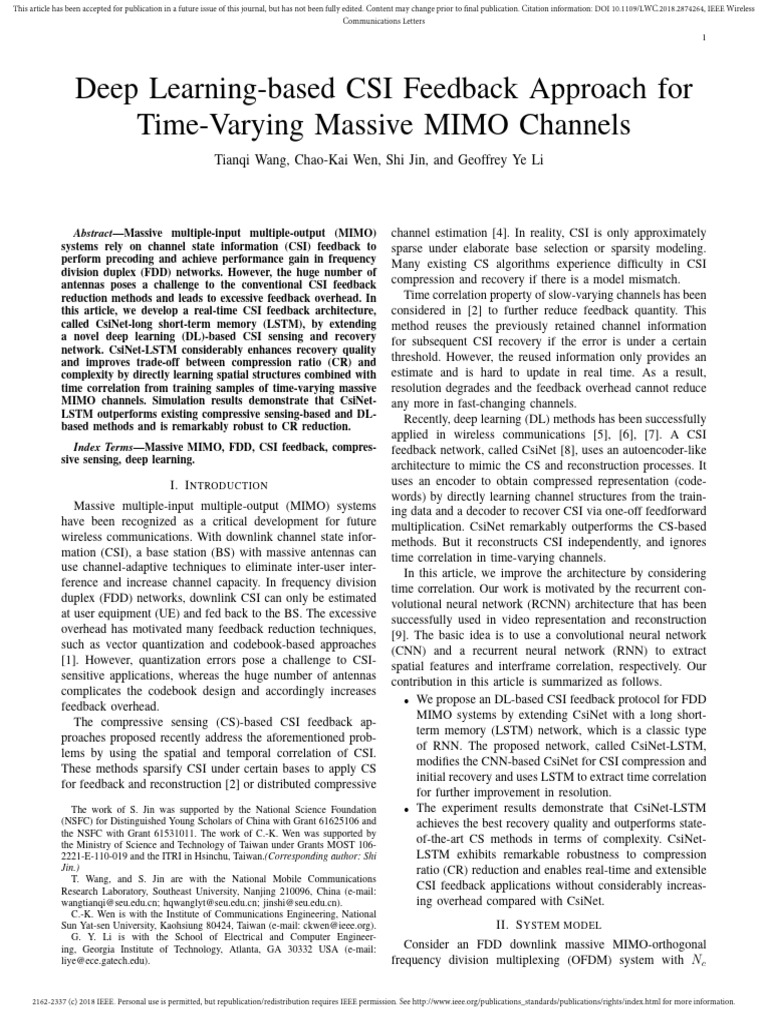 Deep Learning-Based CSI Feedback Approach For | PDF