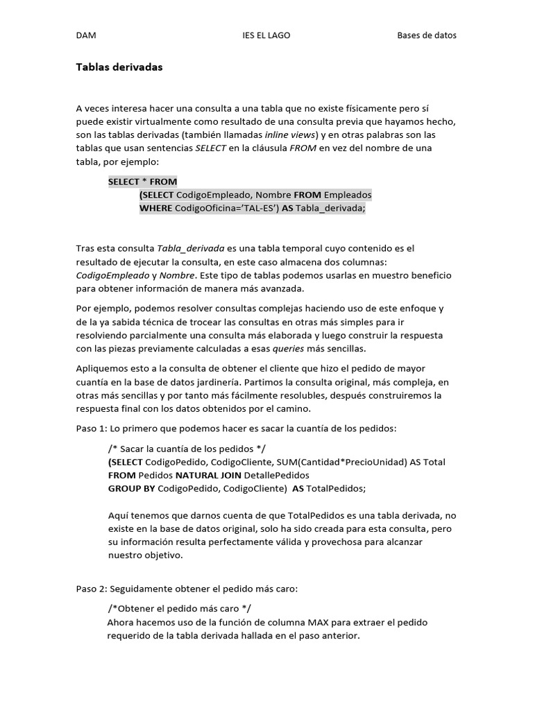 Tema 4.1 Tablas Derivadas | PDF