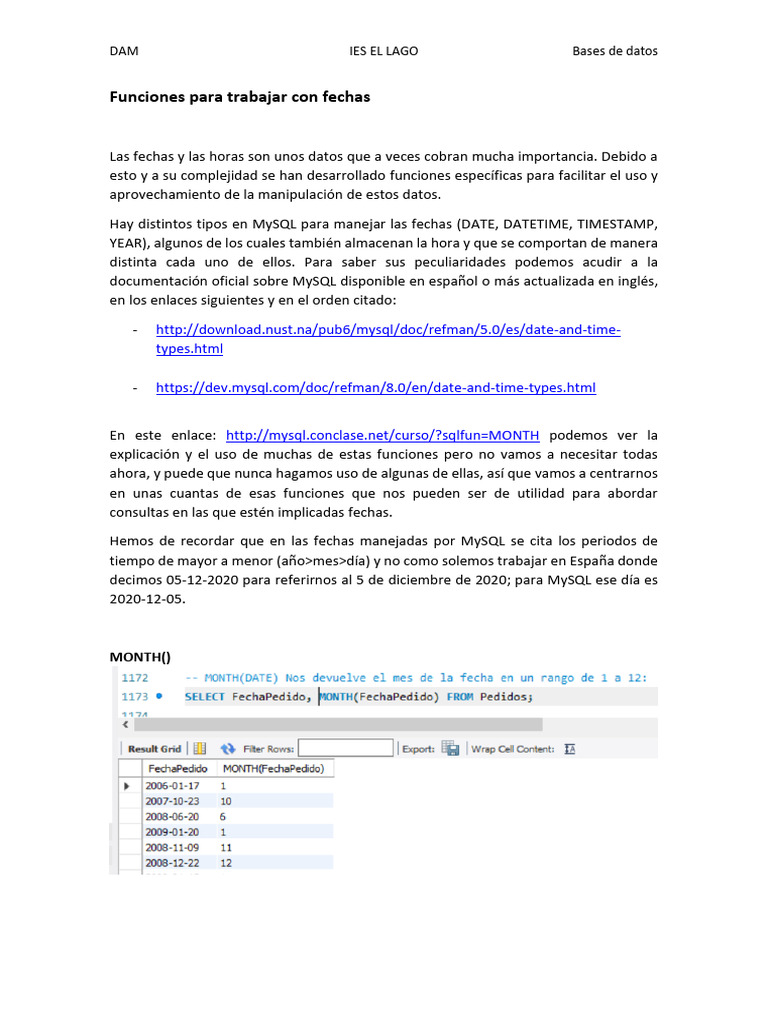 Tema 4.2 Funciones para Fechas | PDF