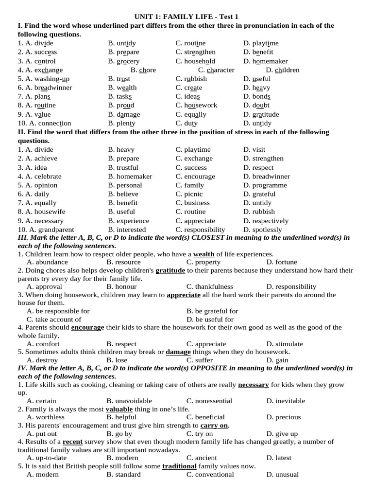 Grade 10 Unit 1 - Test 1 Practice | PDF
