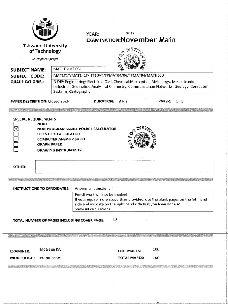 Mathematics Nov Main Exam 2017 Pdf