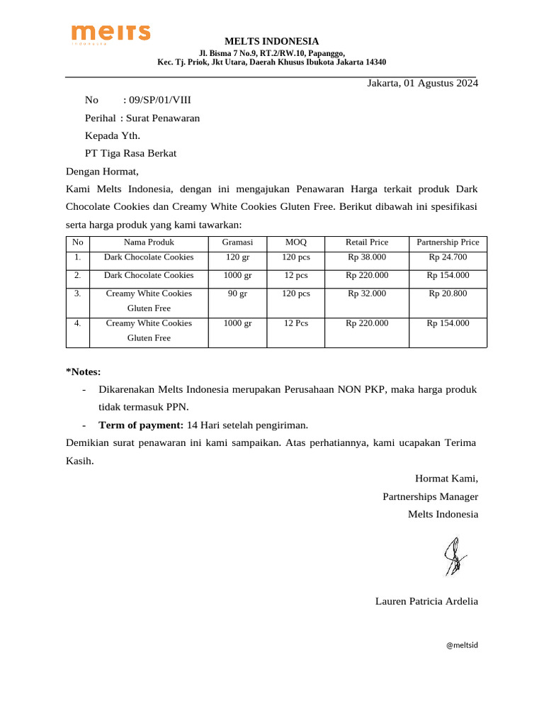 SURAT PT TIGA RASA BERKAT | PDF