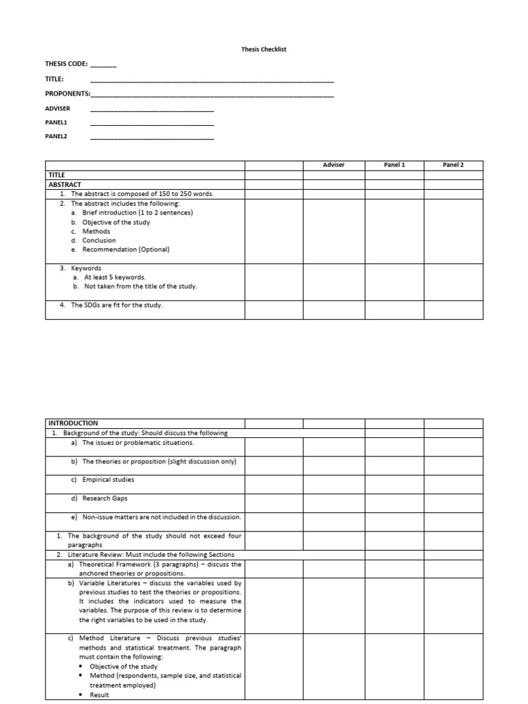 Thesis Checklist | PDF